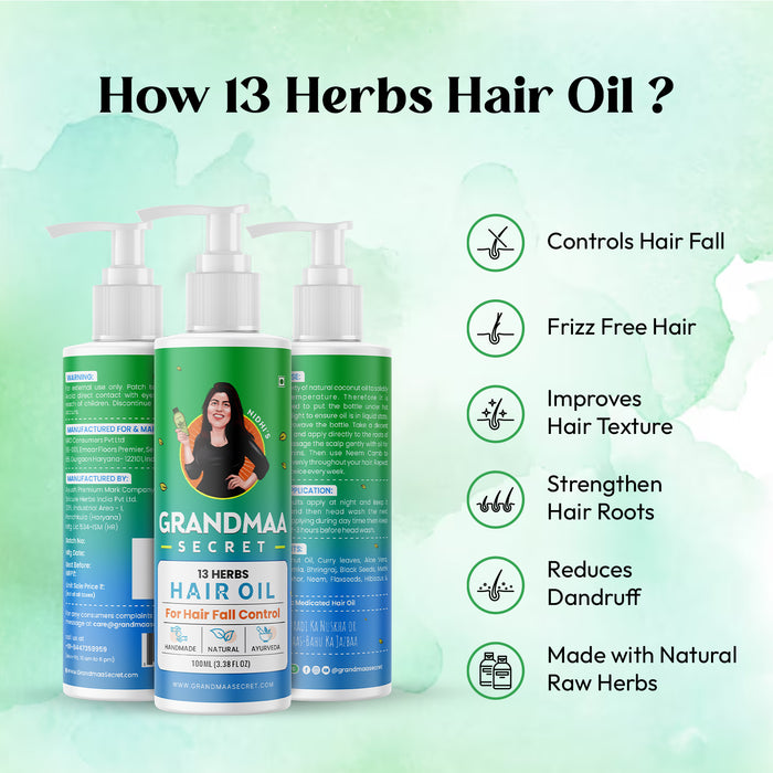 Buy 13 Herbs Hair Oil for Hair Fall Control & Healthy Hair Growth – 100mL
