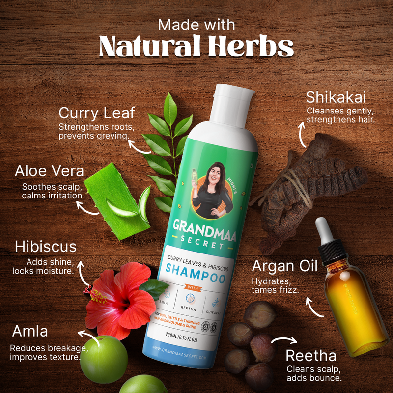 Curry Leaves & Hibiscus Shampoo – Natural Hair Growth & Anti Hair Fall
