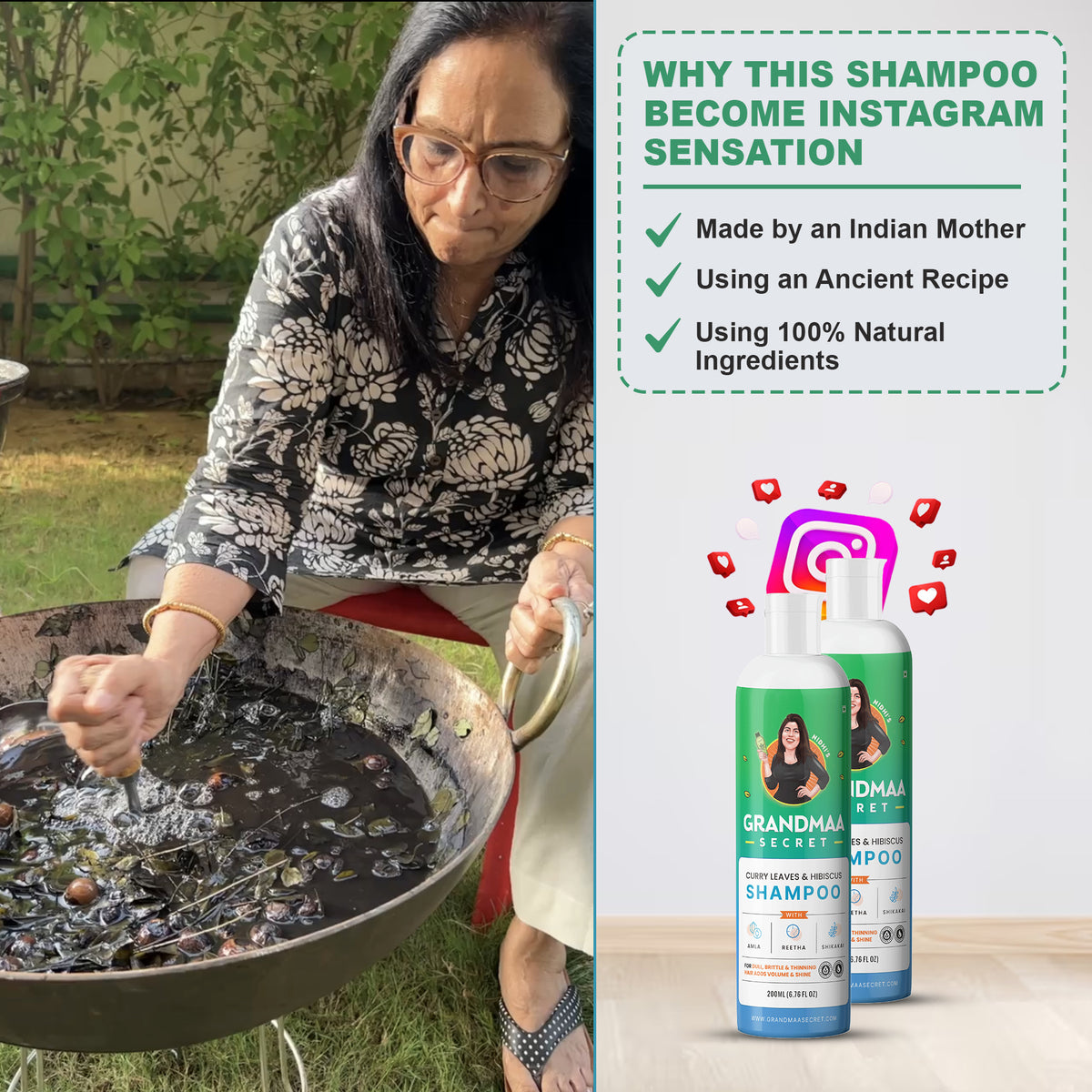 Buy Curry Leaves & Hibiscus Shampoo for Hair Growth & Shine – 200mL