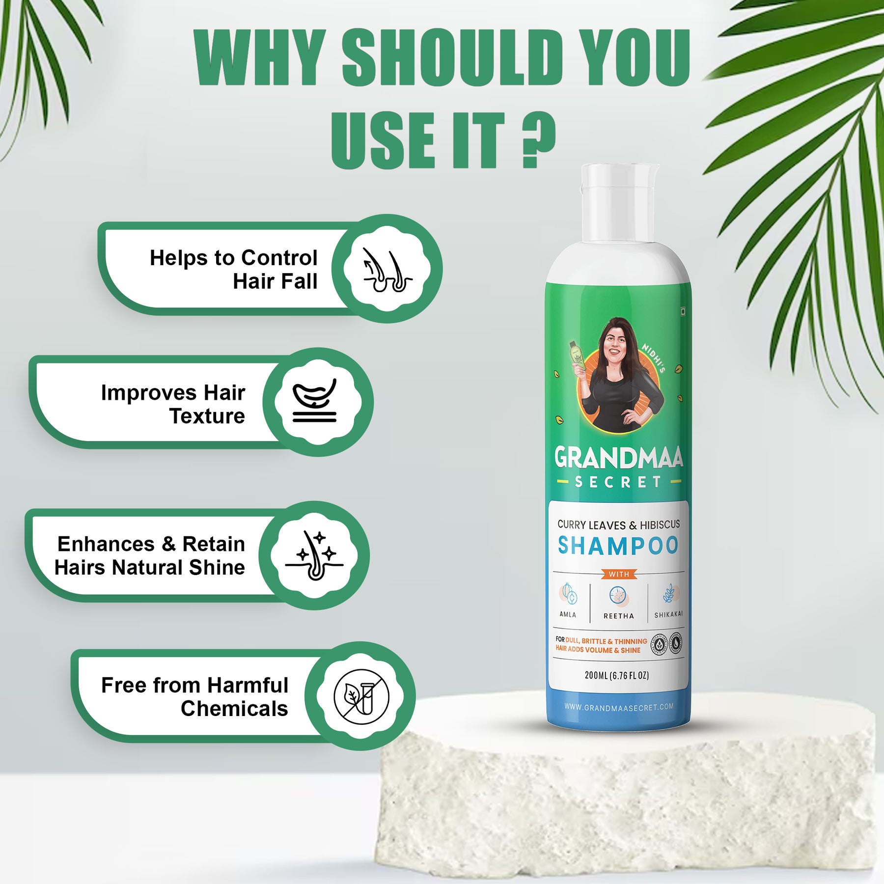 Buy Curry Leaves & Hibiscus Shampoo for Hair Growth & Shine – 200mL